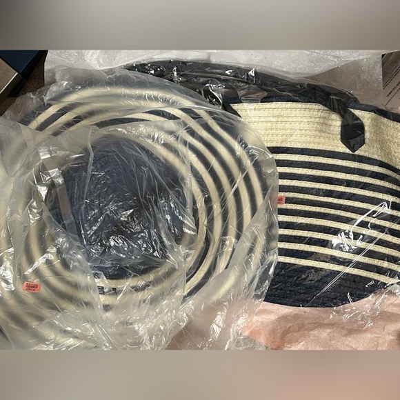 Bags | Nwt Navy White Stripe Handbag Hat | Poshmark